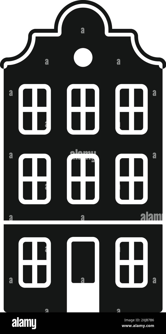 Simple black and white illustration of a traditional brick townhouse ...