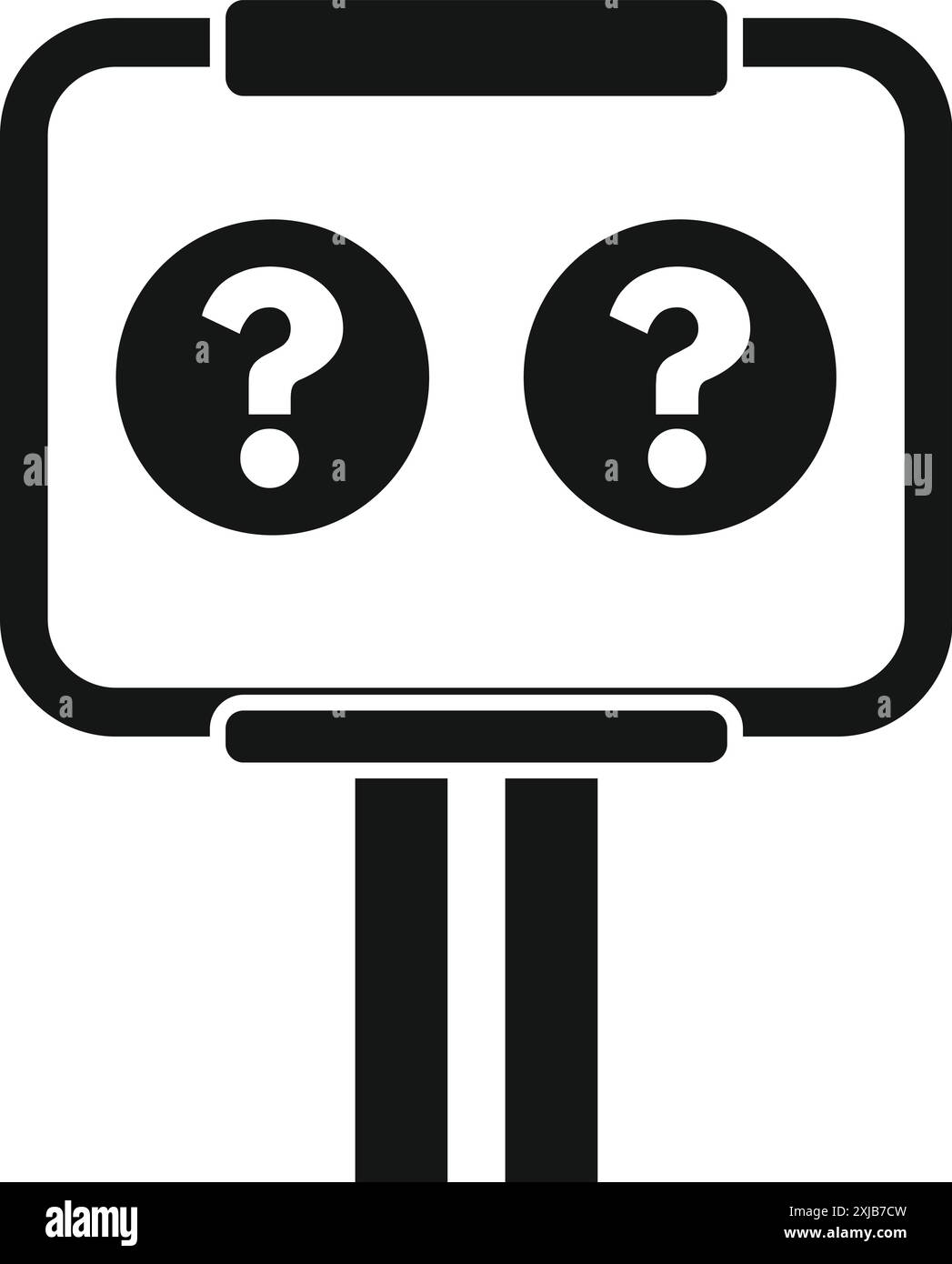 Black and white icon of a billboard showing two question marks ...