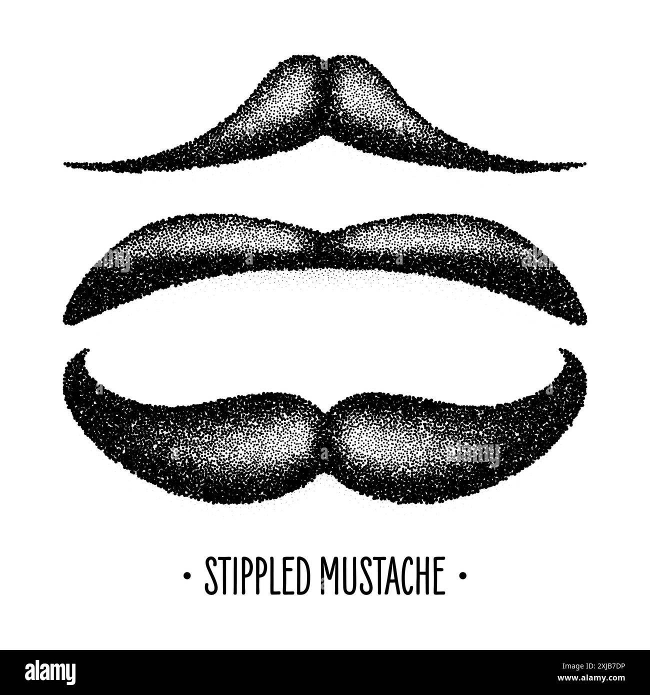 Stippled vintage mustache. Curly facial hair. Hipster beard. Stippling ...