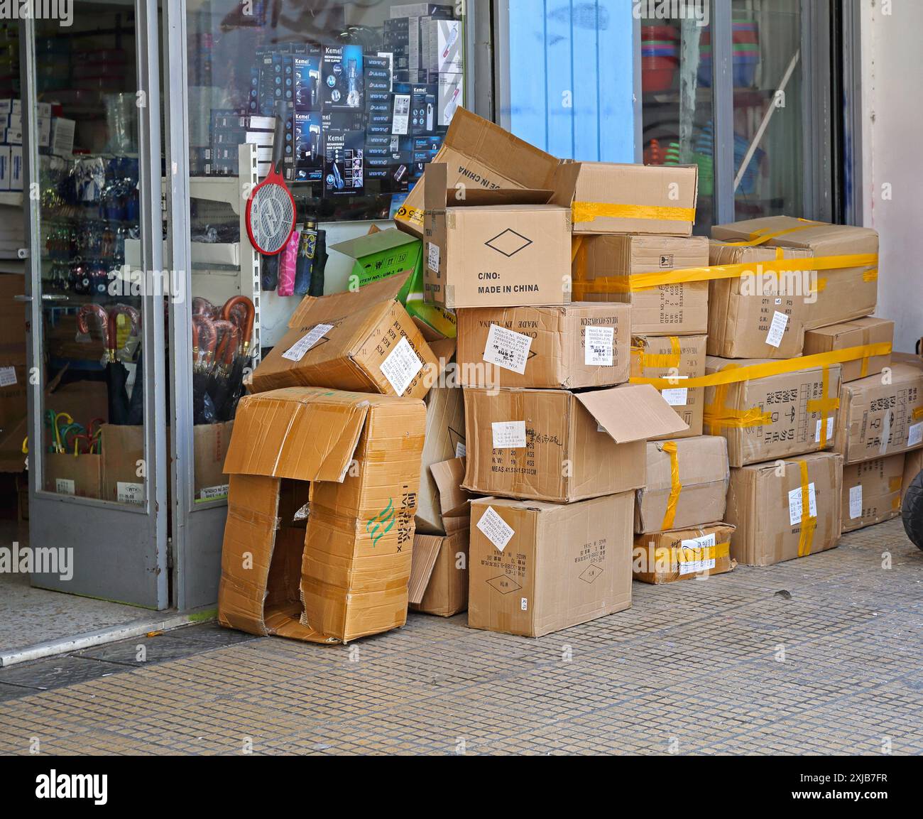 Athens, Greece - May 04, 2015: Cardboard Boxes Packages of Goods Made ...