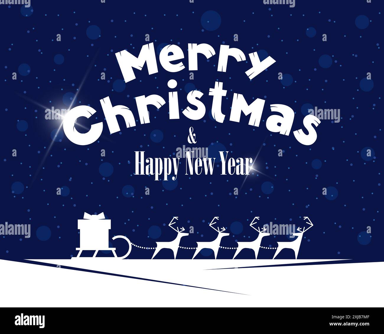 Santa Claus reindeer harness with gift box on sleigh inversion on blue ...