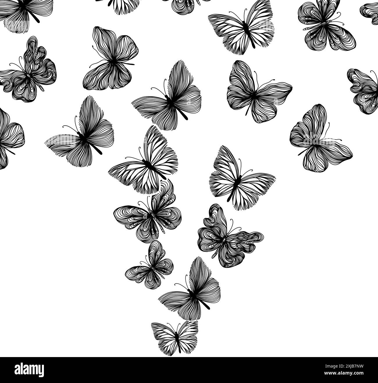 Monochrome butterflies flying. Hand drawing Line art. Not AI. Vector ...