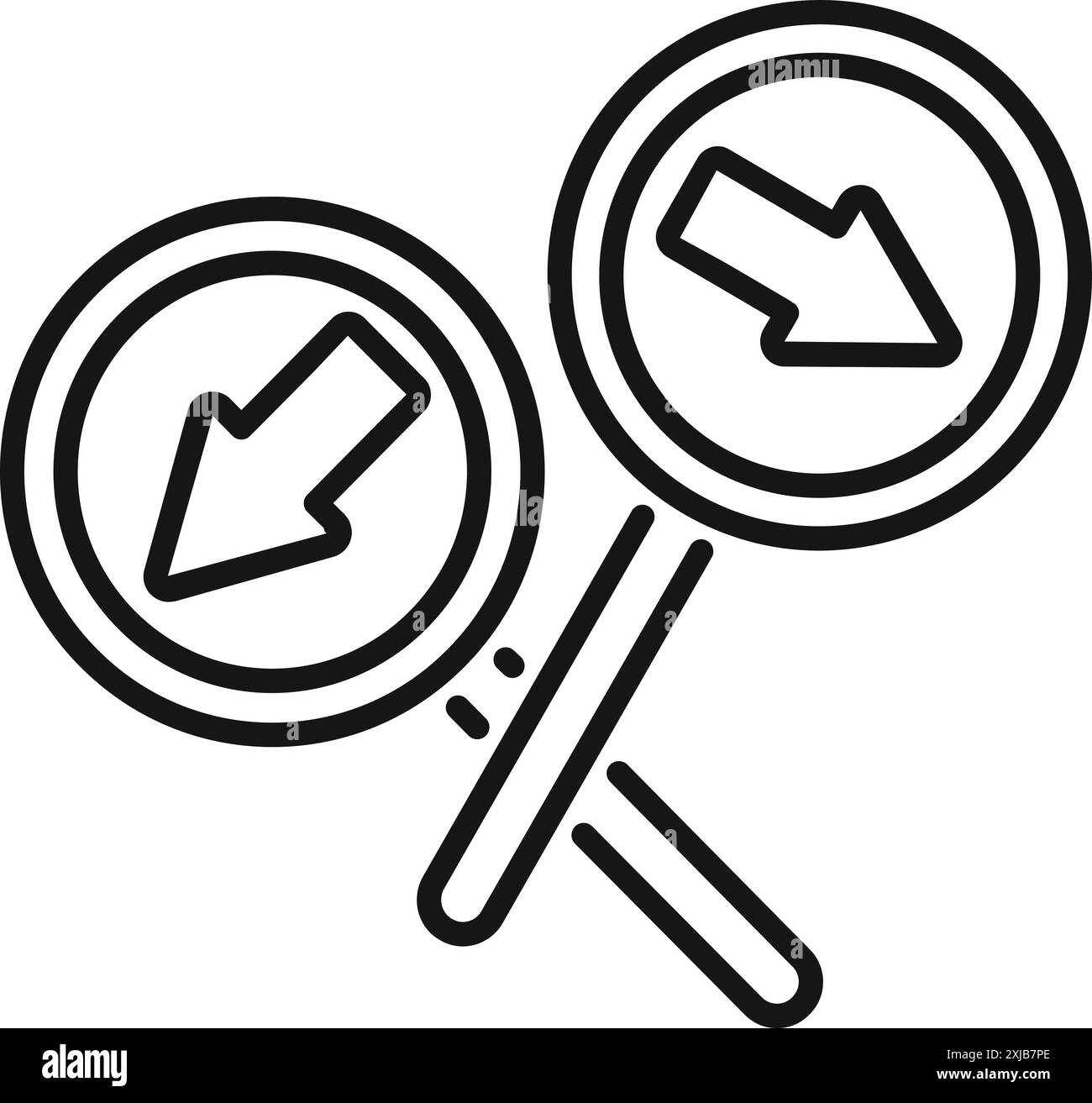 Simple line drawing showing the concept of opposite directions with two ...