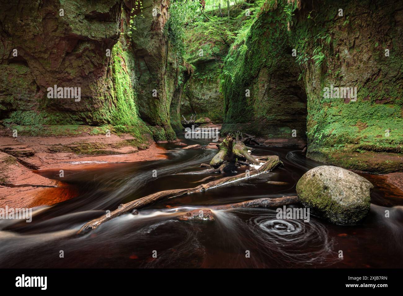 Long exposure image of Devil's Pulpit gorge in Finnich Glen, Scotland ...