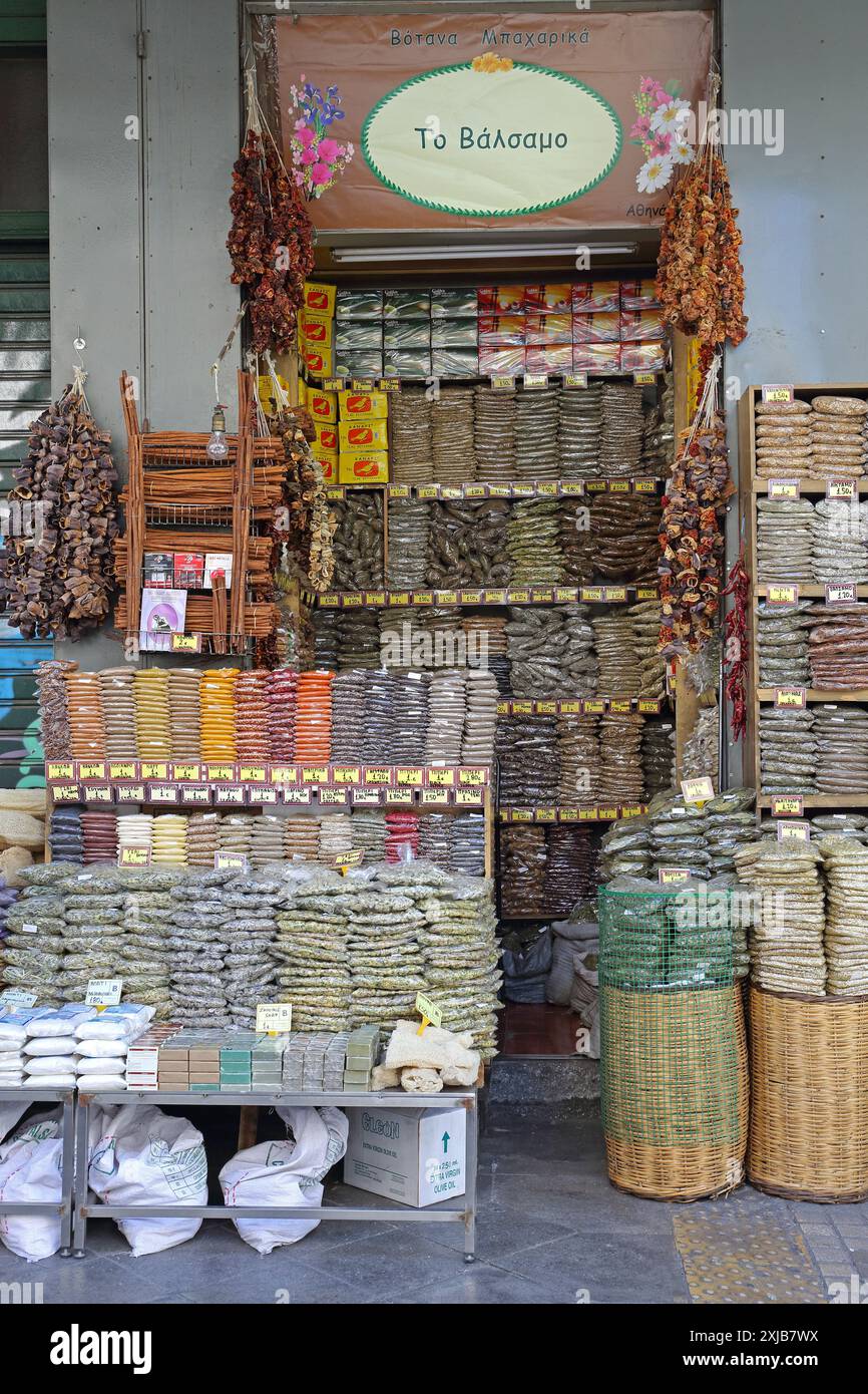 Herbs and spices shop at central market in athens hi-res stock ...