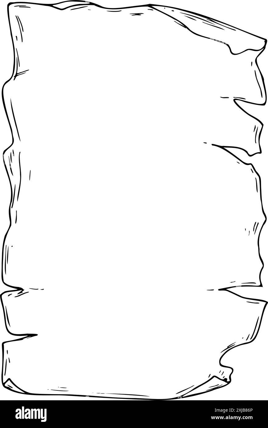 Parchment sheet of paper with old torn and curled edges. Line art is a ...