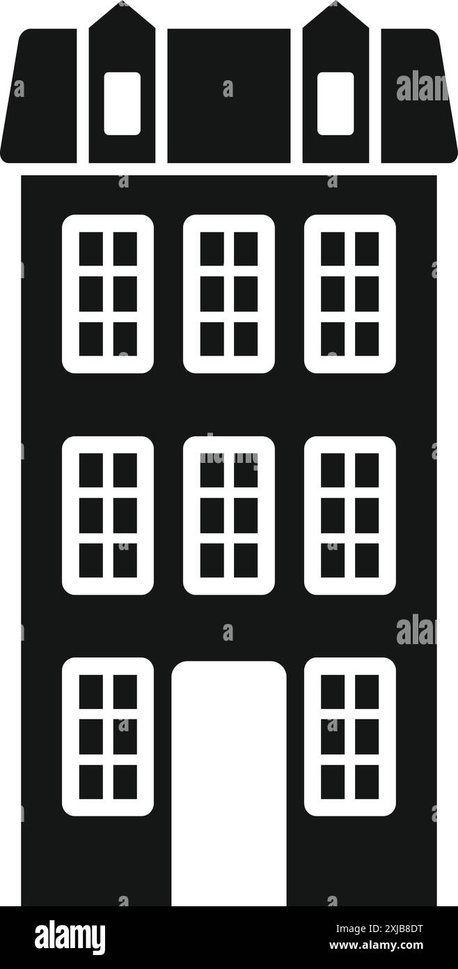 Black simple icon of a narrow residential building with an attic and ...