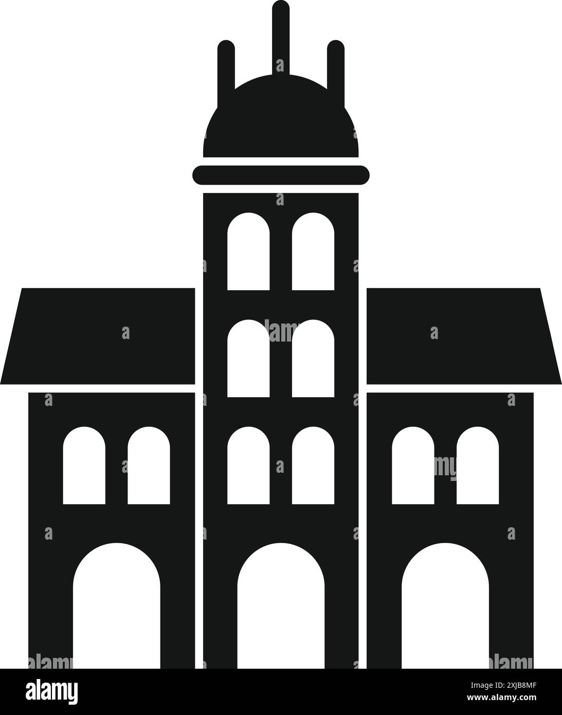 Black silhouette of a city hall building with arches and a tower Stock ...