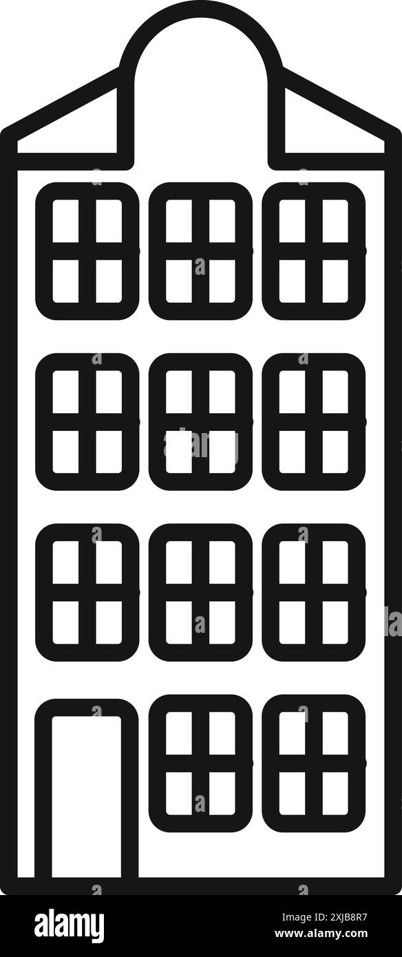 Simple line drawing of a narrow building featuring an arched roofline ...