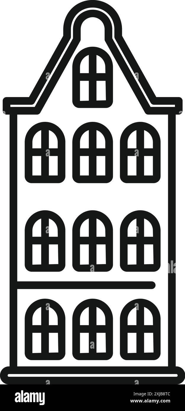 Simple line drawing of a tall narrow european style building with ...