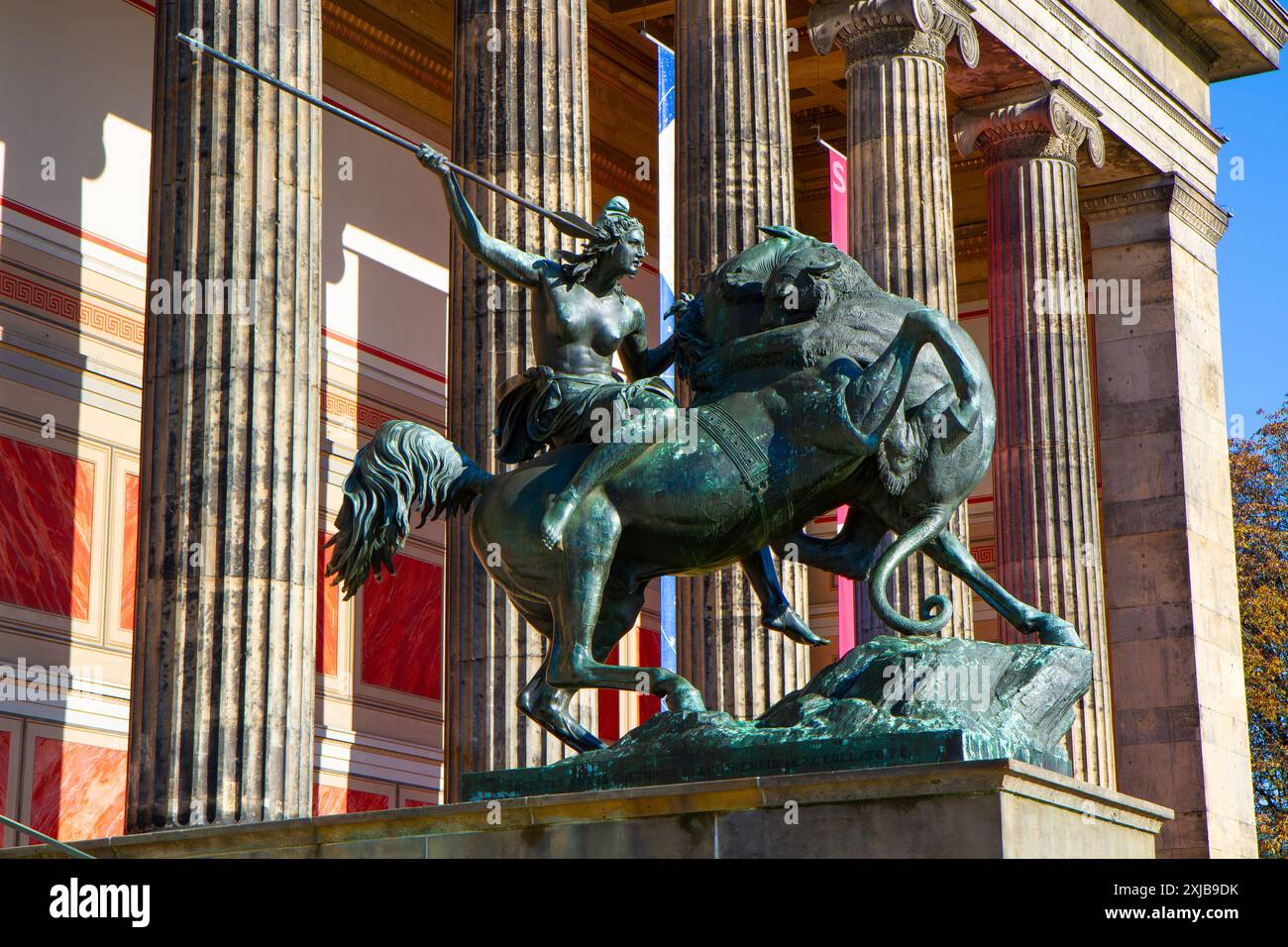 Amazon on Horseback (Amazone zu Pferde) bronze equestrian statue by August Kiss, installed ...