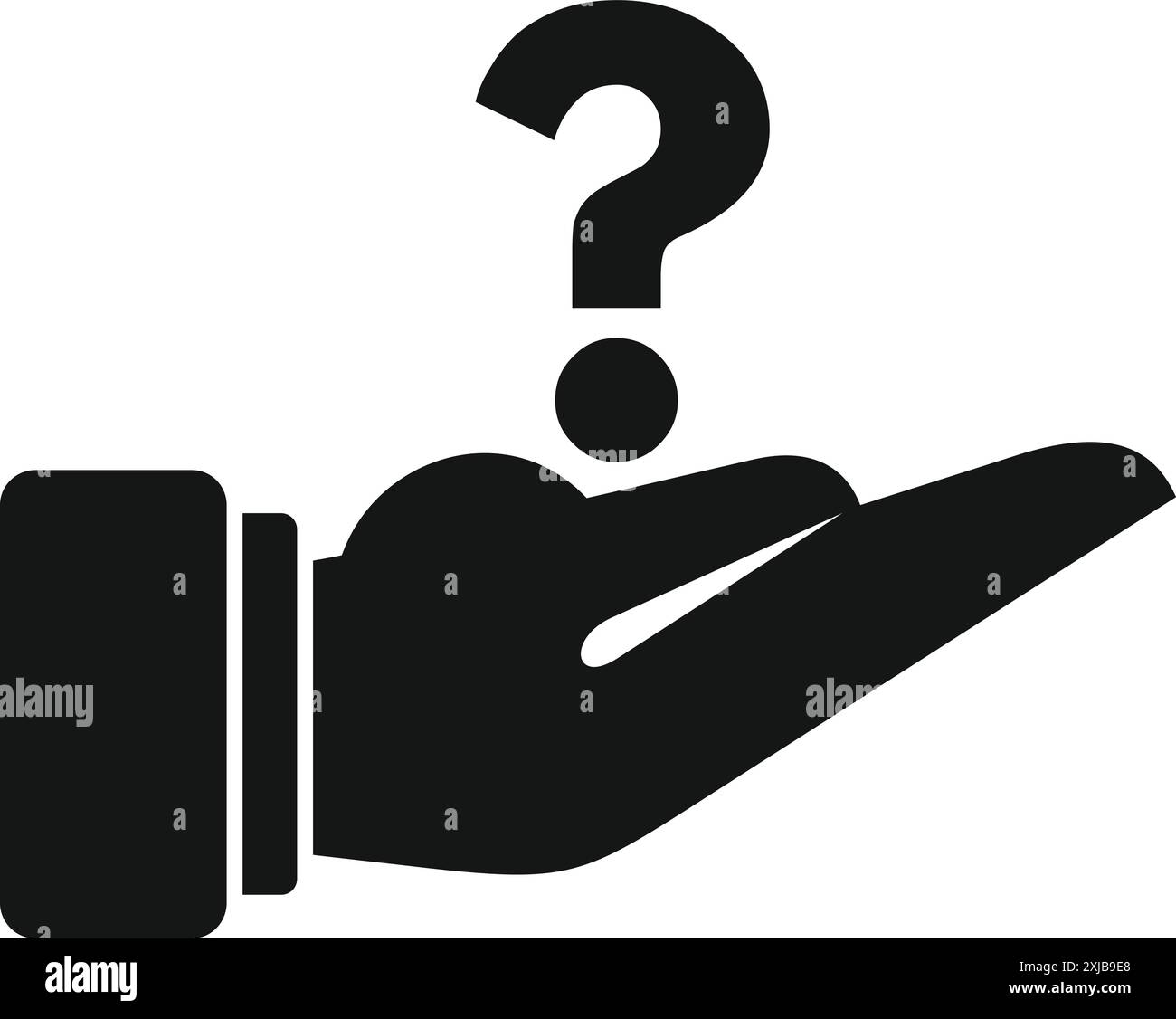 Black and white icon of a hand holding a question mark, representing ...