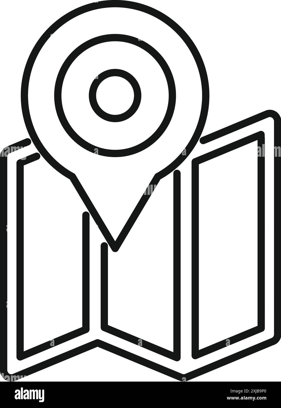 Black and white line art of a map pin indicating a location on a folded ...