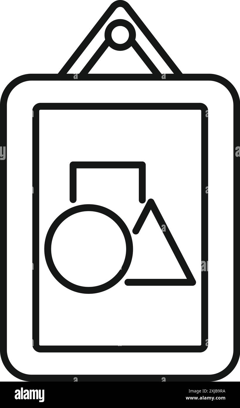 Line art icon of a picture frame hanging on a wall with an abstract ...