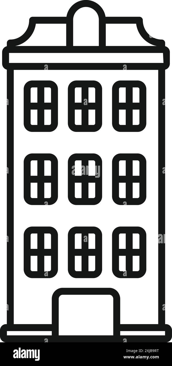 Line art illustration of a narrow building with ornate roofline typical ...