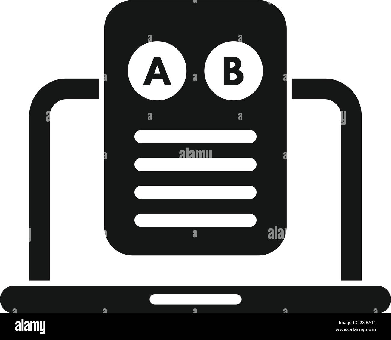 Black icon of online testing system with a and b answers on laptop ...