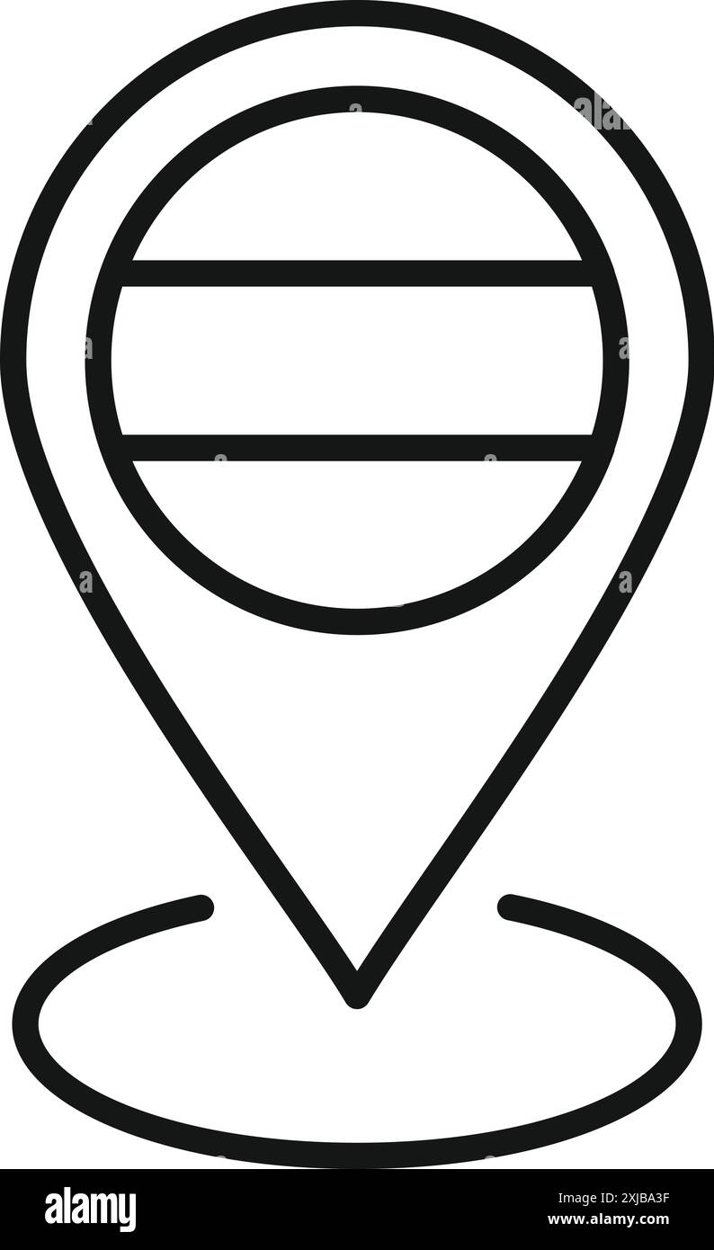Line art icon of a location pin pointing the national flag of the ...