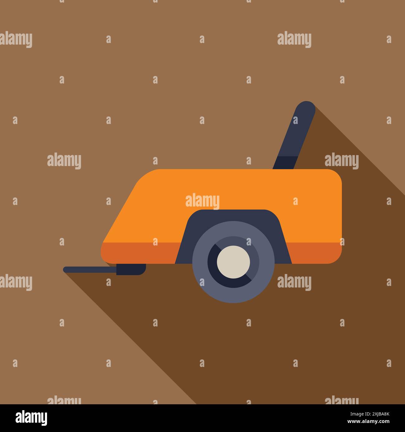 Minimalist illustration of an orange trailer on a brown background ...
