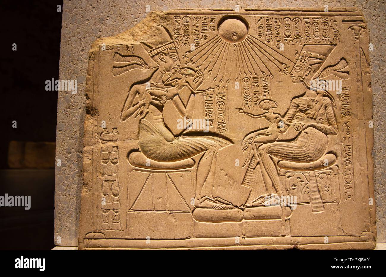 House altar or shrine featuring pharaoh Akhenaton, Nefertiti and 3 ...