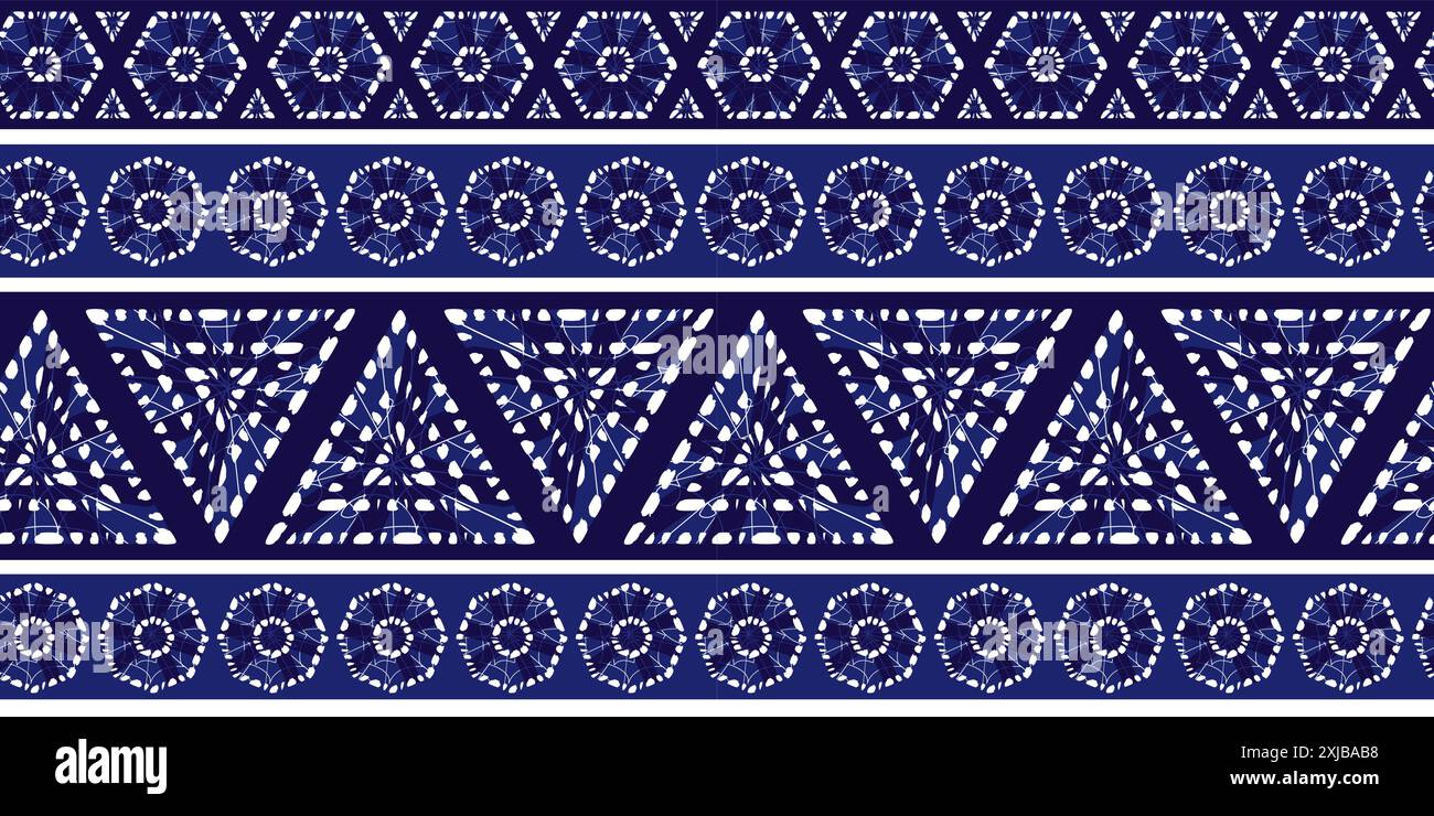 Vector blue shibori triangle and octagon stripes abstract horizontal ...