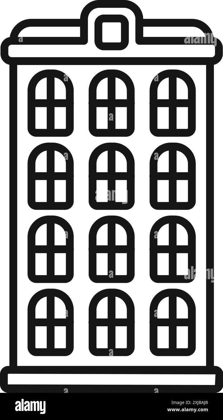 Simple line art drawing of a tall building with arched windows ...