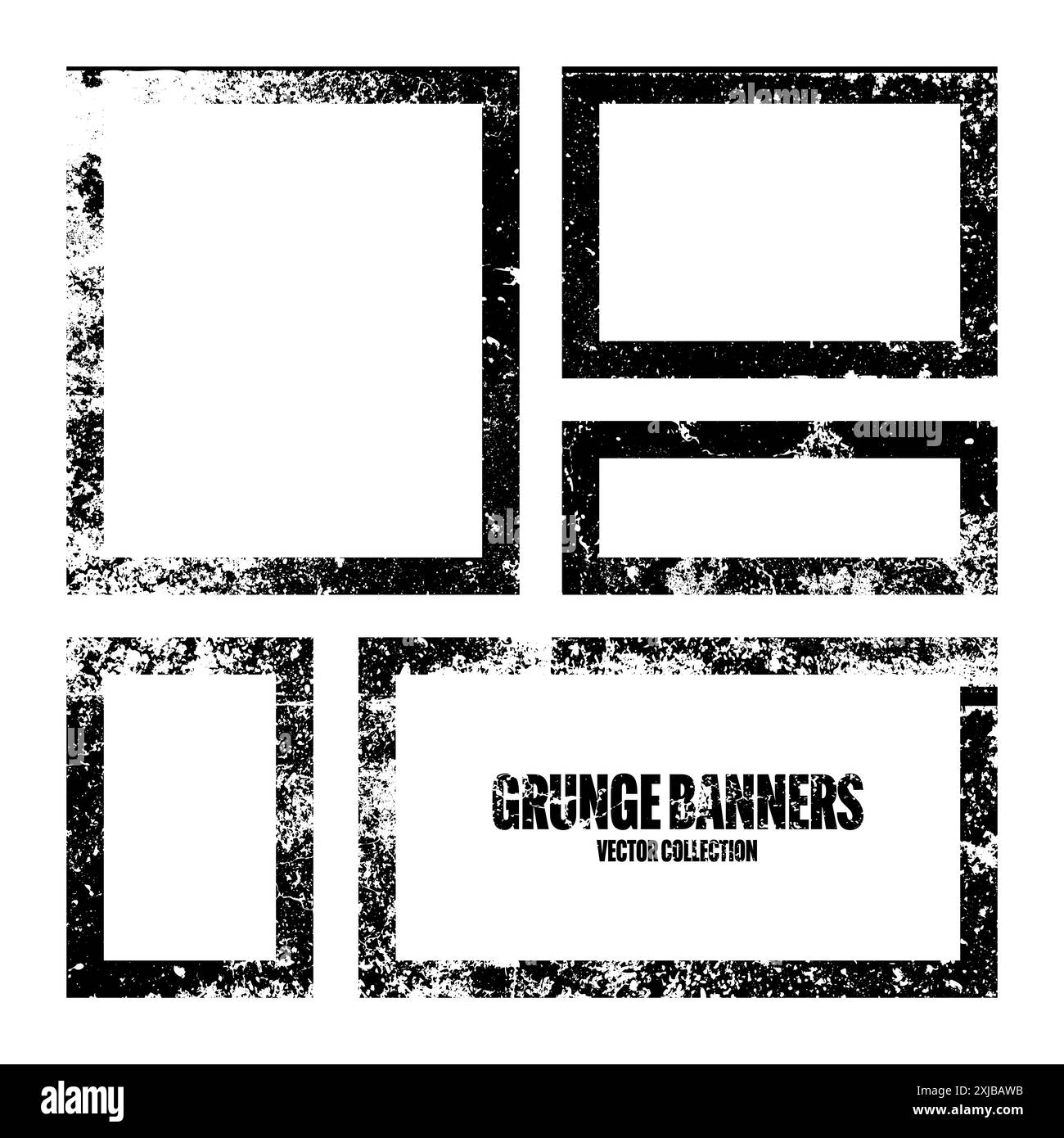 Grunge square frames, banners with stains and scratches. Brush stroke ...