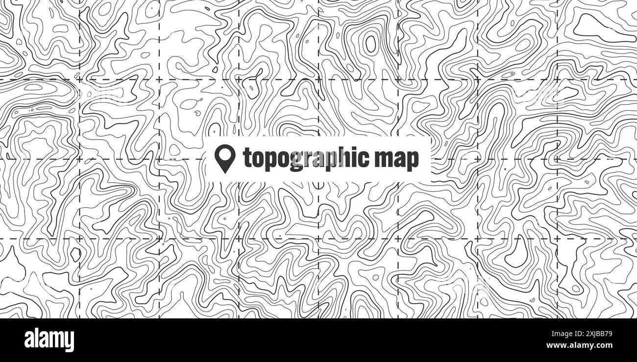 Topographic map with contour lines. Geographic terrain grid, relief ...