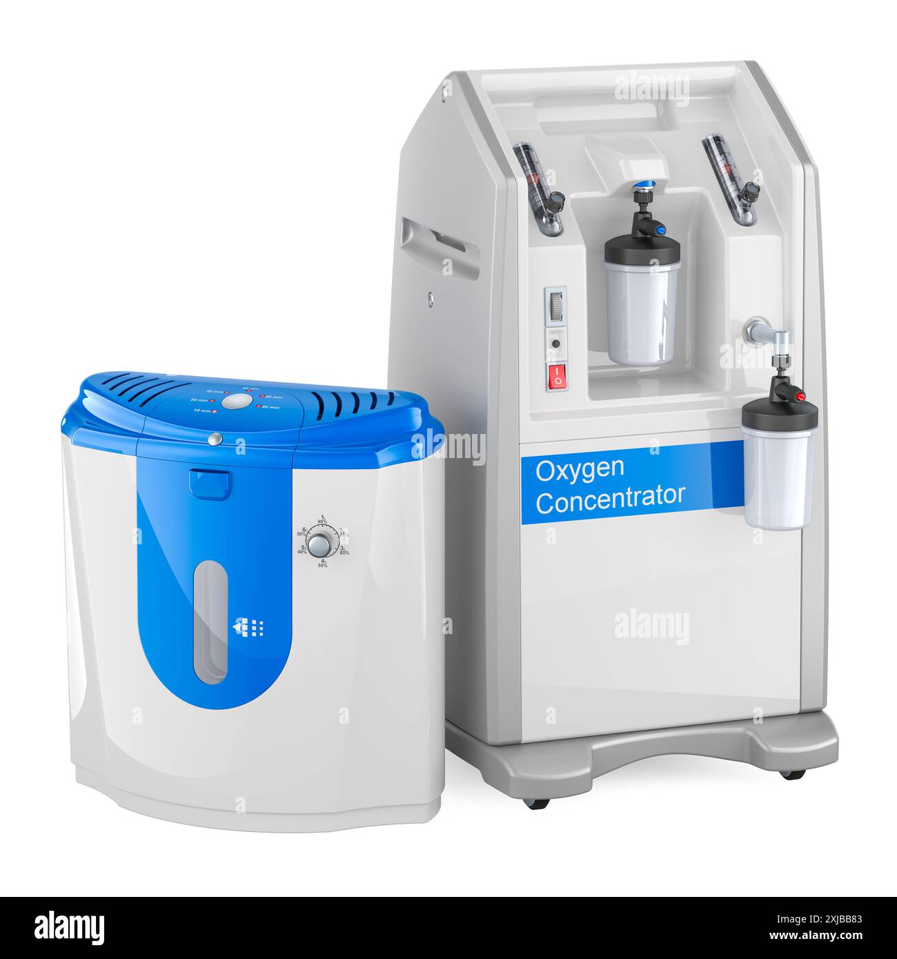 Medical Oxygen Concentrator And Small Portable Oxygen Concentrator 3d Rendering Isolated On