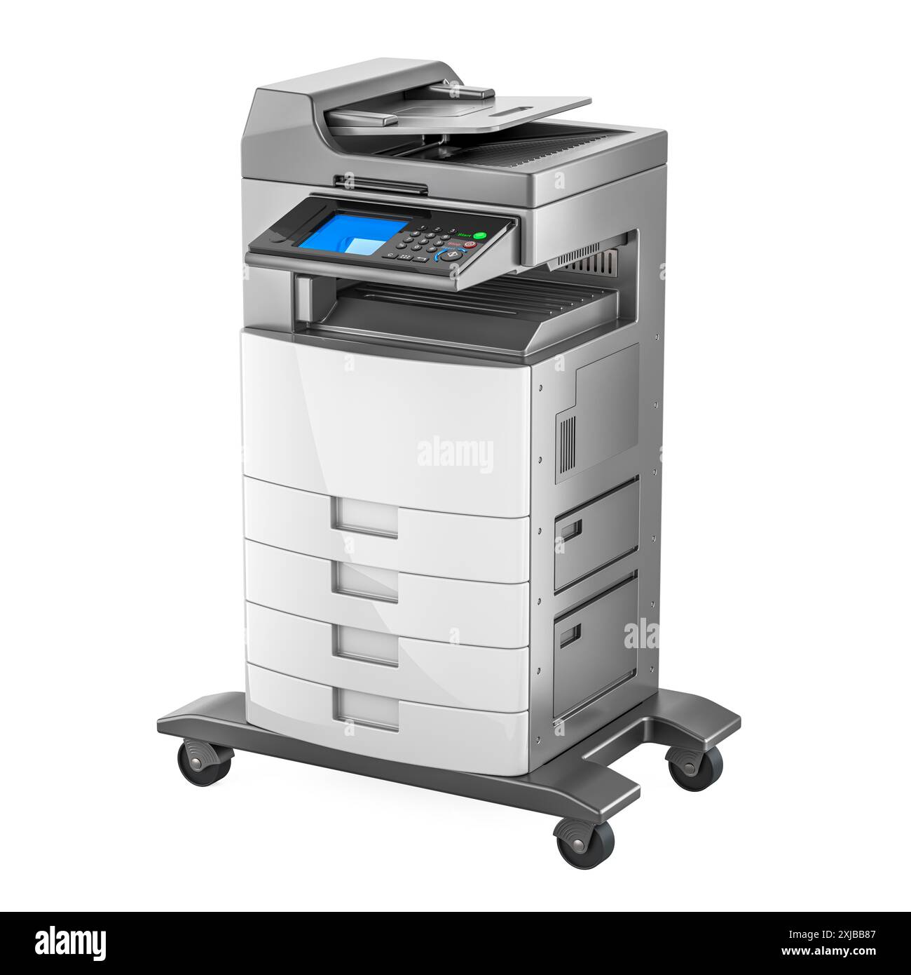 Office Multifunction Printer MFP, silver color. 3D rendering isolated ...