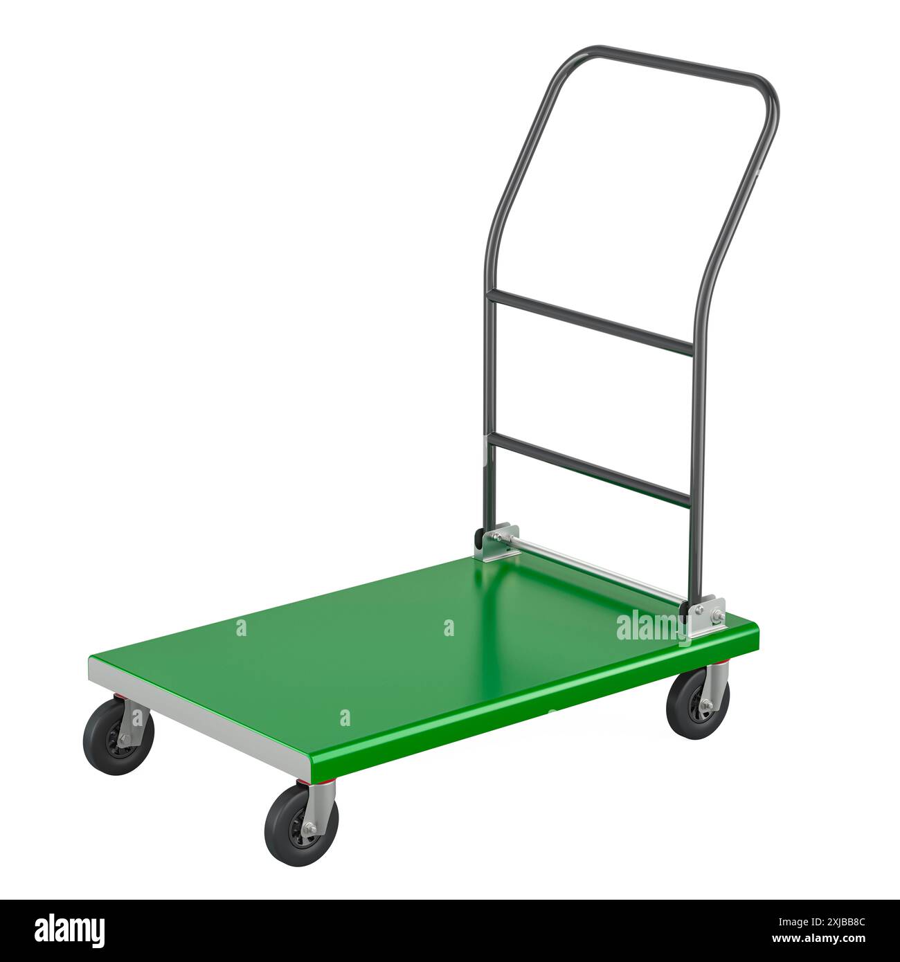 Green Platform Truck, transport trolley. 3D rendering isolated on white ...