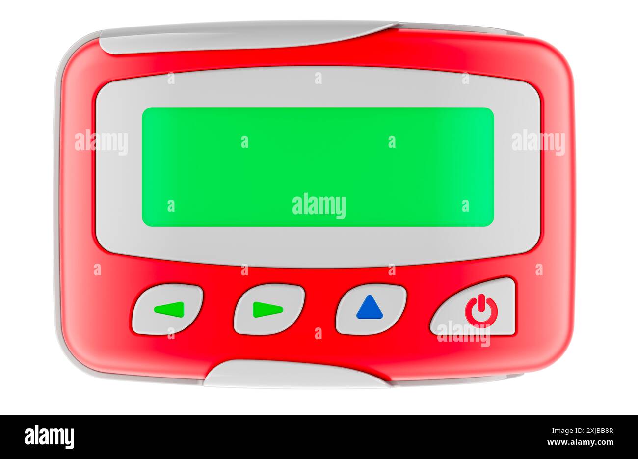 Red Pager, beeper with blank screen. Front view, 3D rendering isolated ...