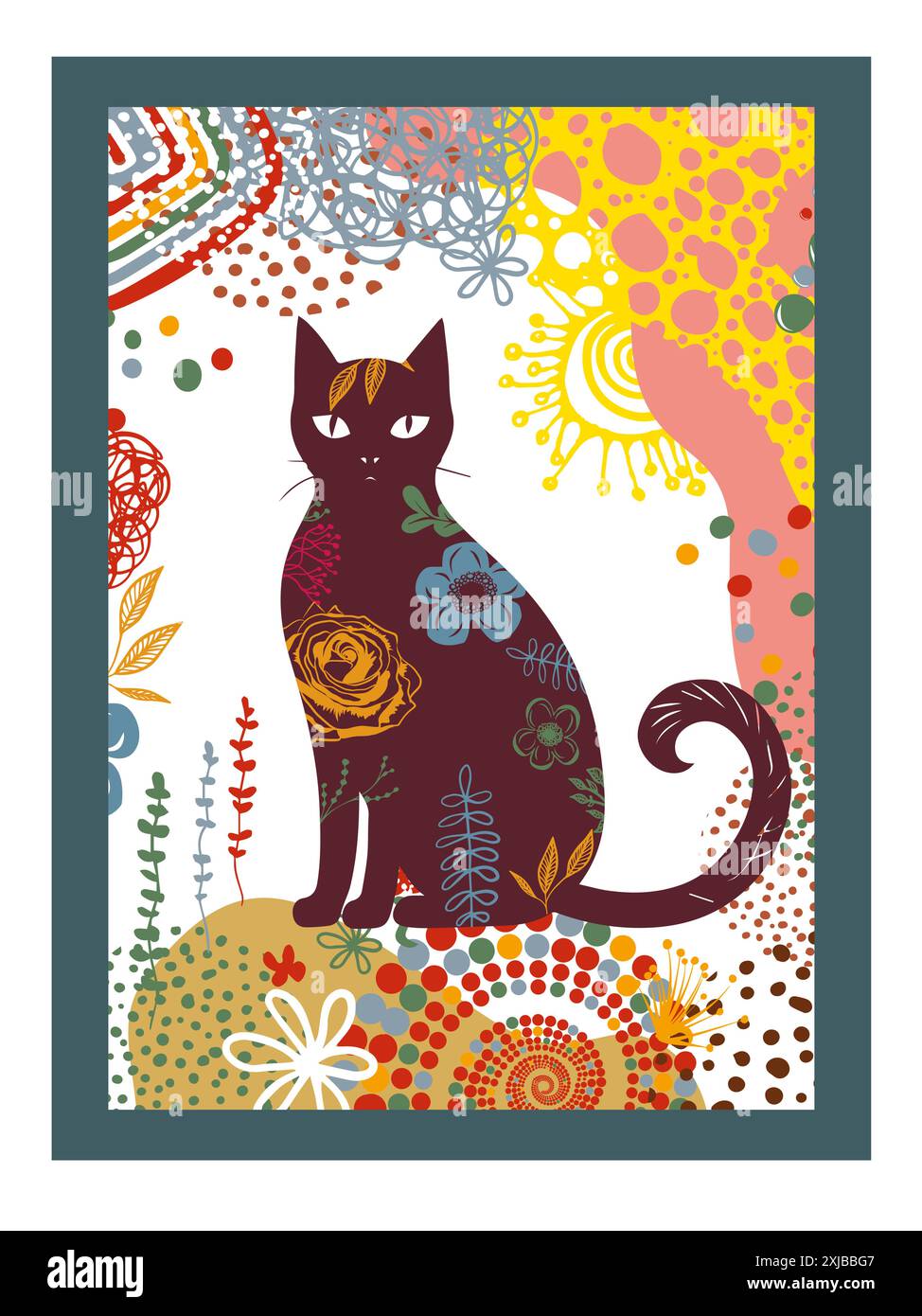 Floral Cat Silhouette, Silhouette of cats made of flowers. hand drawing ...