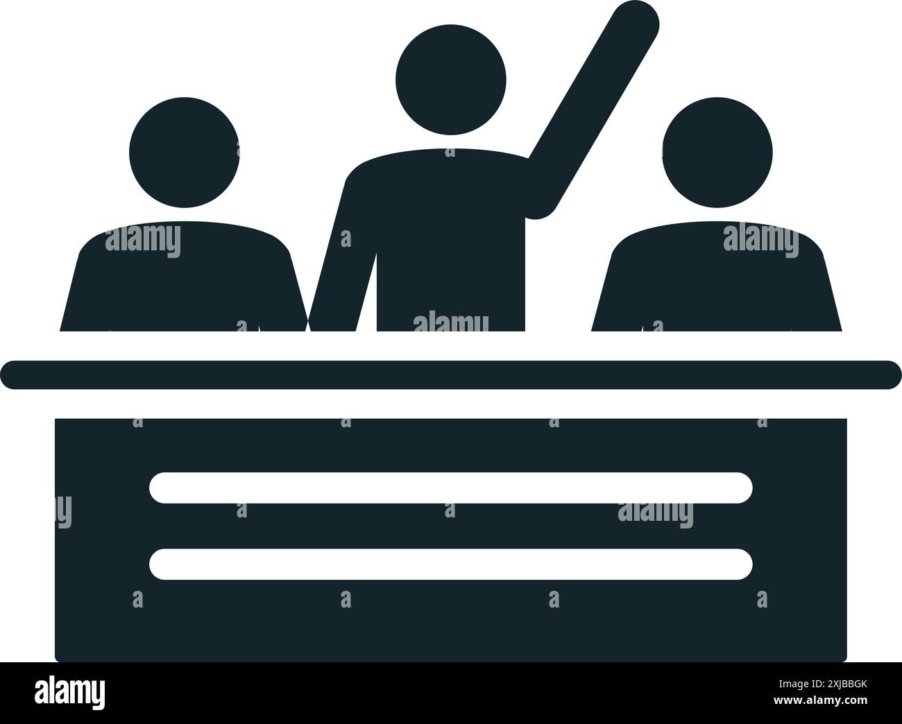 Business people team raising hand sitting at desk office meeting icon ...