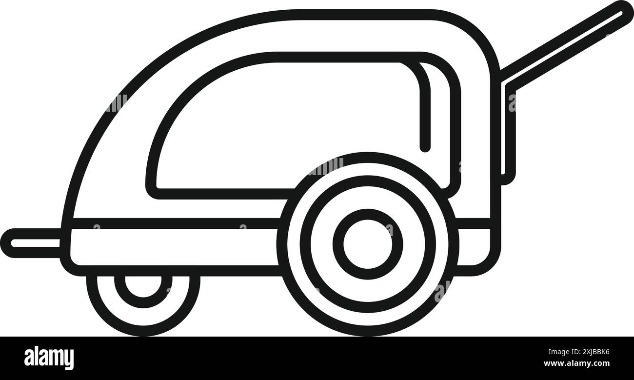 Simple black and white line drawing of a small camping trailer for road ...
