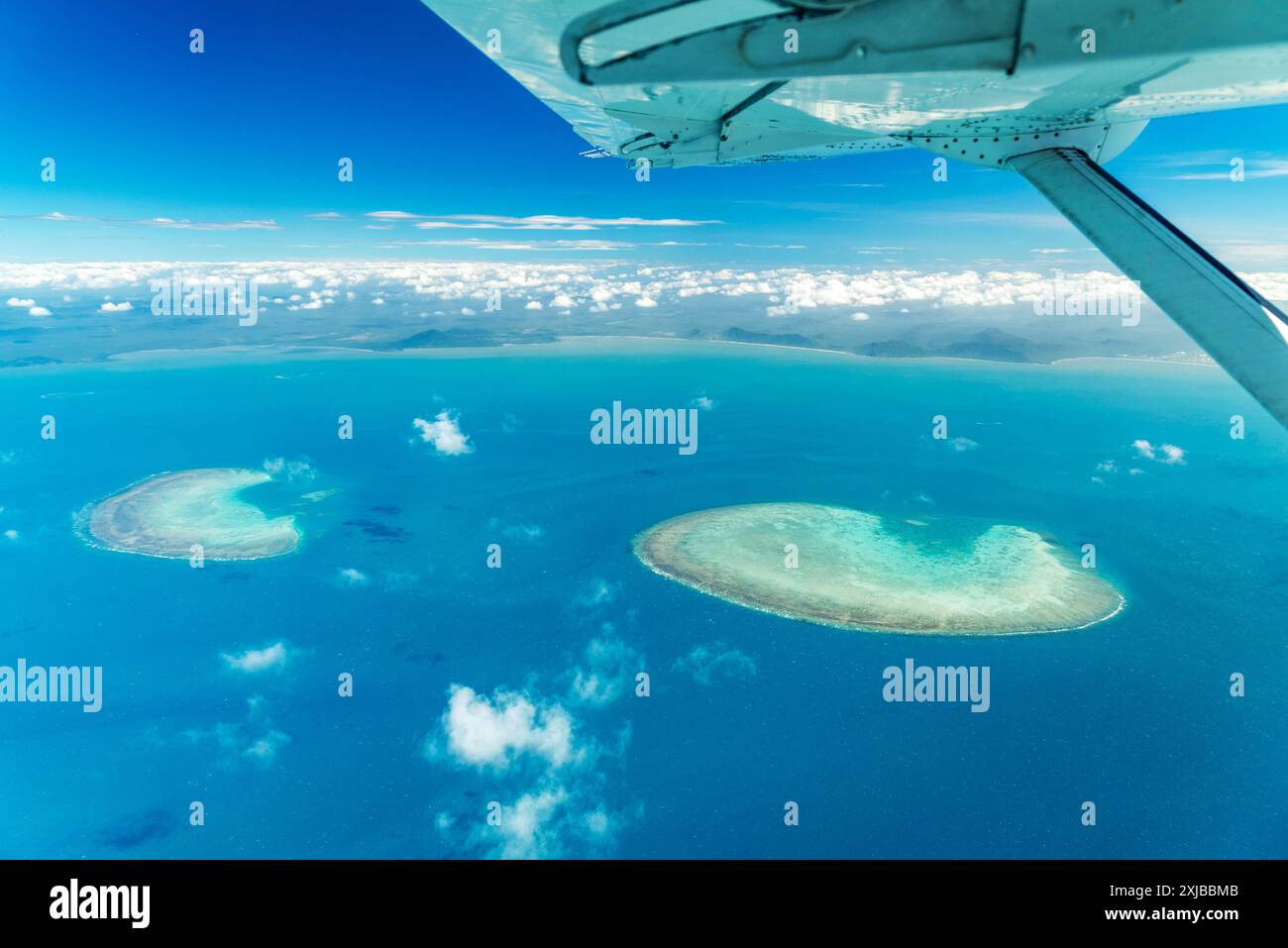Aerial view on Great Barrier Reef on the way from Cairns to Lizard ...