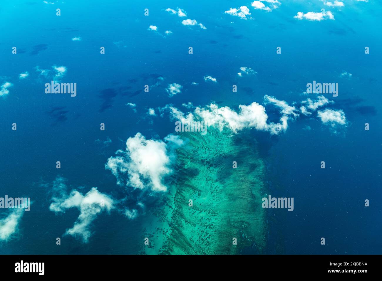Aerial view on Great Barrier Reef on the way from Cairns to Lizard ...