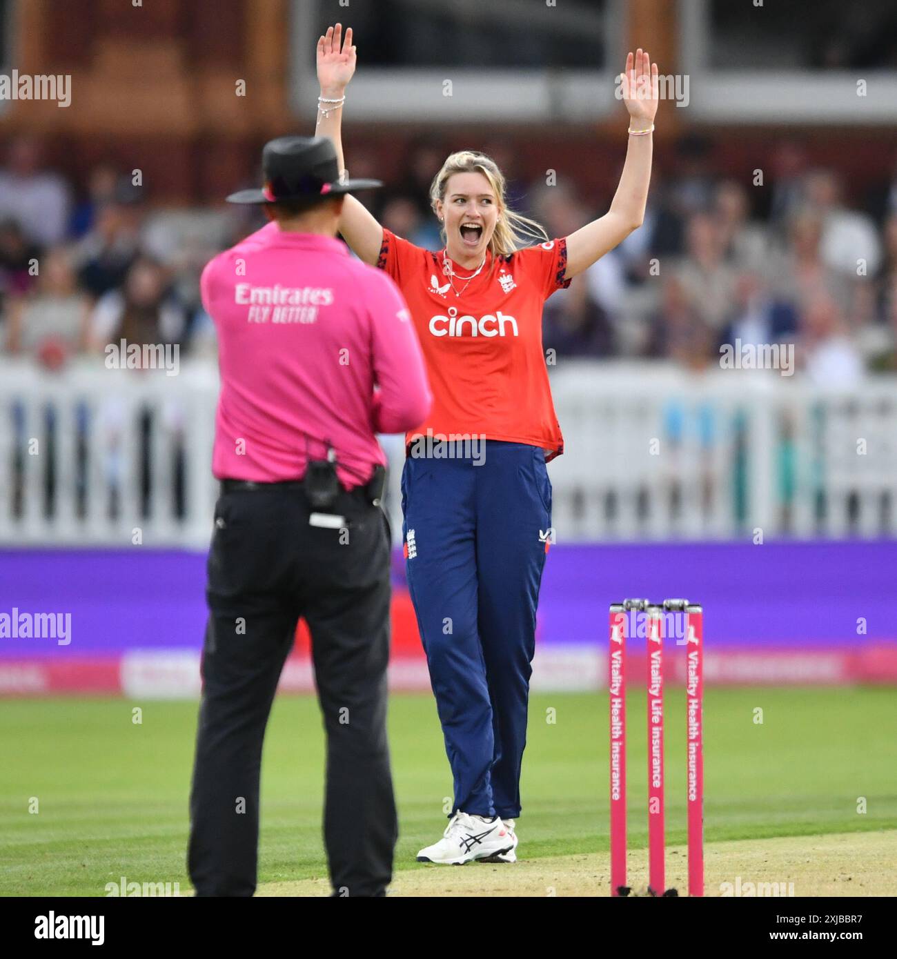 London, England. 17th Jul 2024. Lauren Bell celebrates taking the ...