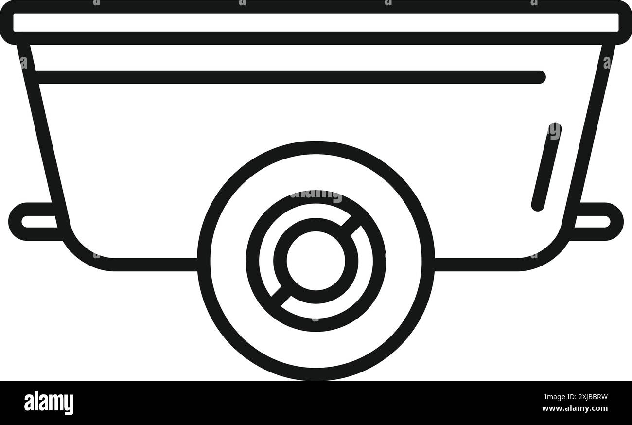 Simple line art icon of a one wheel utility trailer useful for ...