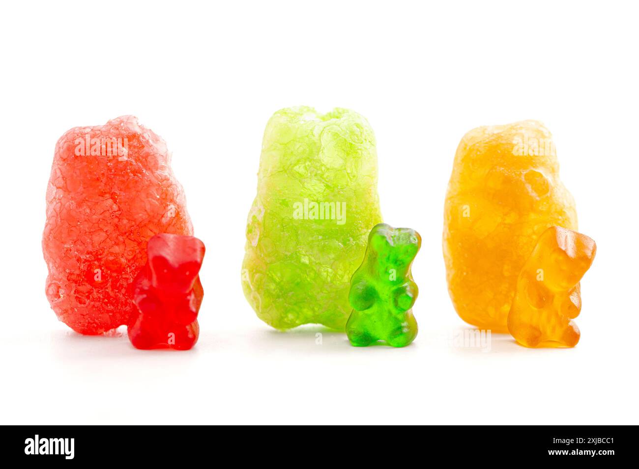 Three Freeze Dried Gummy Bear Shaped Candies Isolated on a White ...