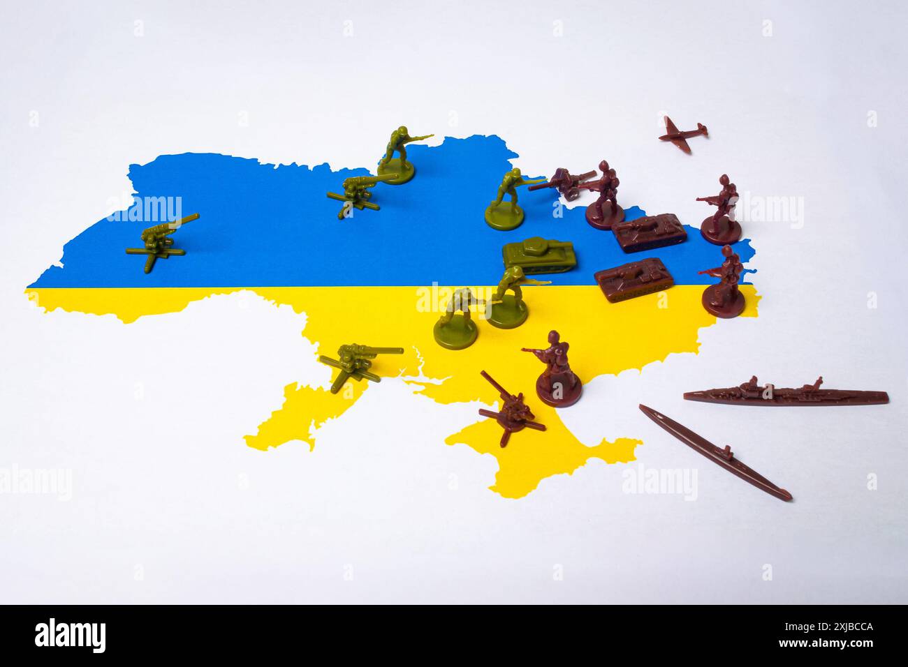 Map of Ukraine in the colors of the flag with figures representing ...