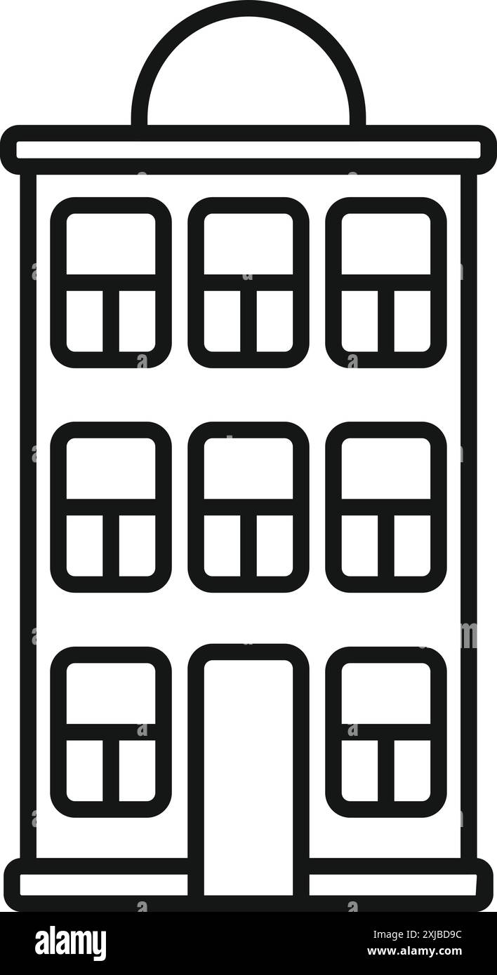 Simple black and white icon of a three storey residential building with ...