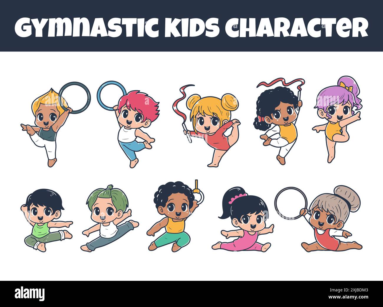 Gymnastic kids character vector illustration set Stock Vector Image ...
