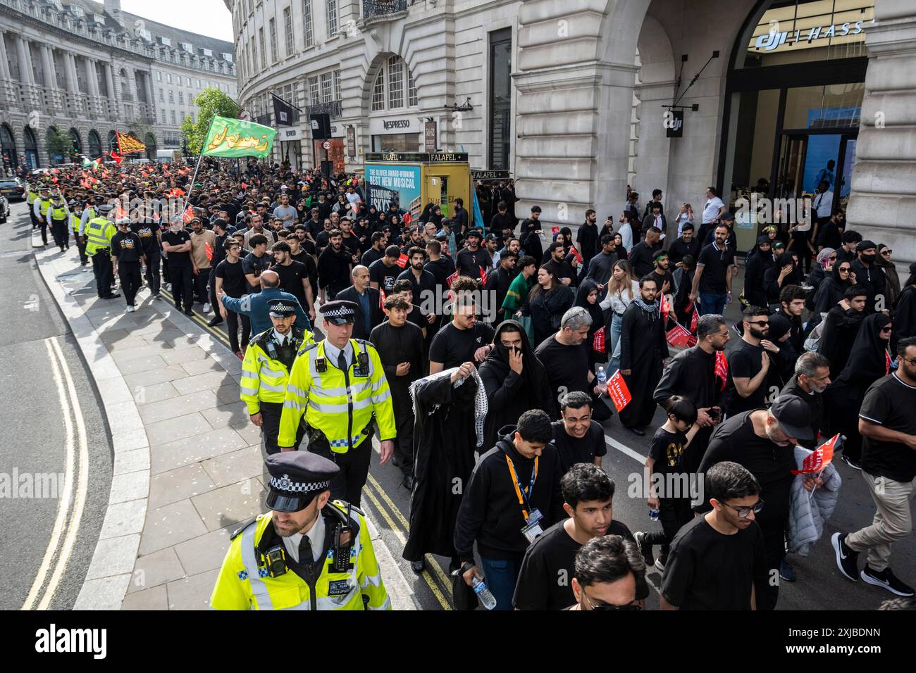 London, UK. 17 July 2024. Police monitor the march on Regent Street as ...