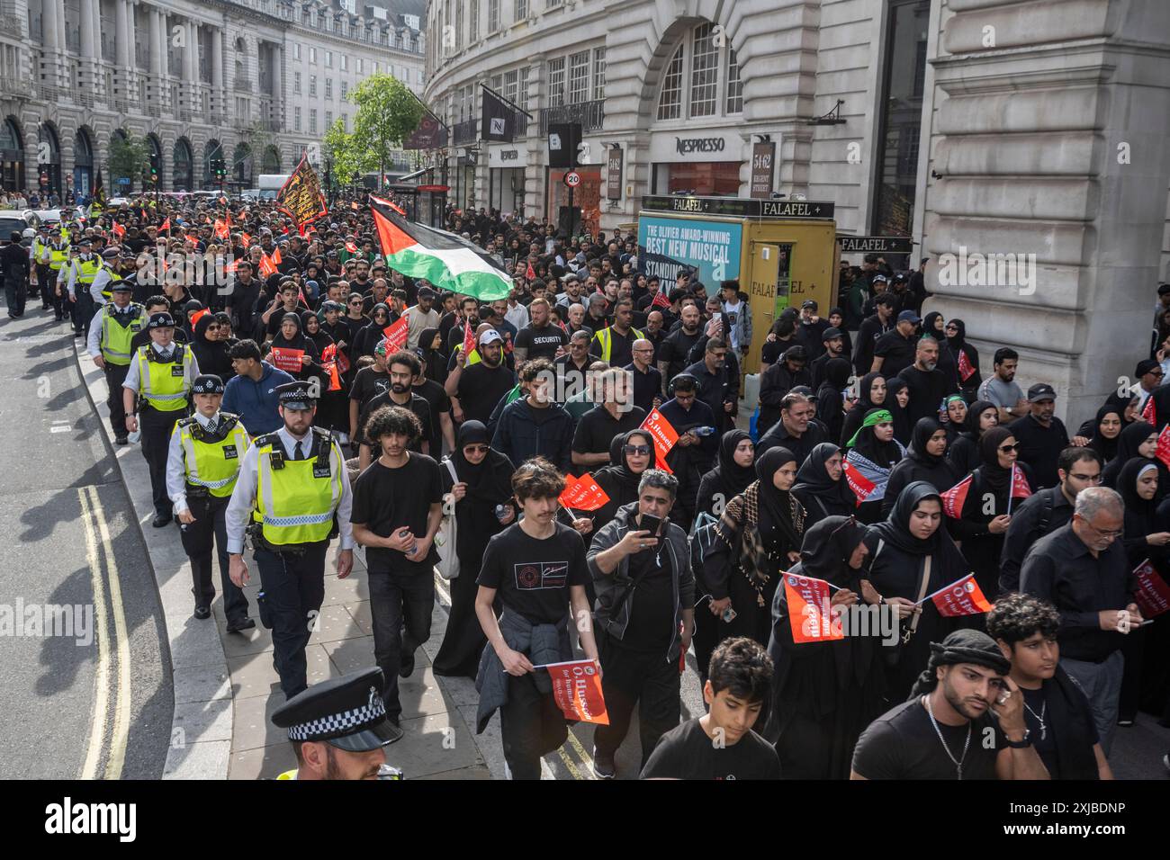 London, UK. 17 July 2024. Police monitor the march on Regent Street as ...