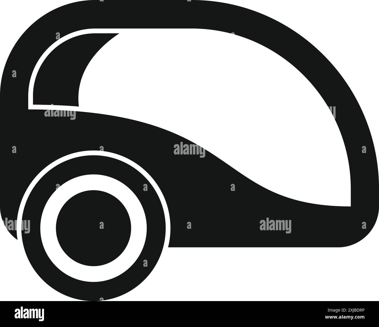 Simple black and white icon of a small modern electric car, evoking eco ...