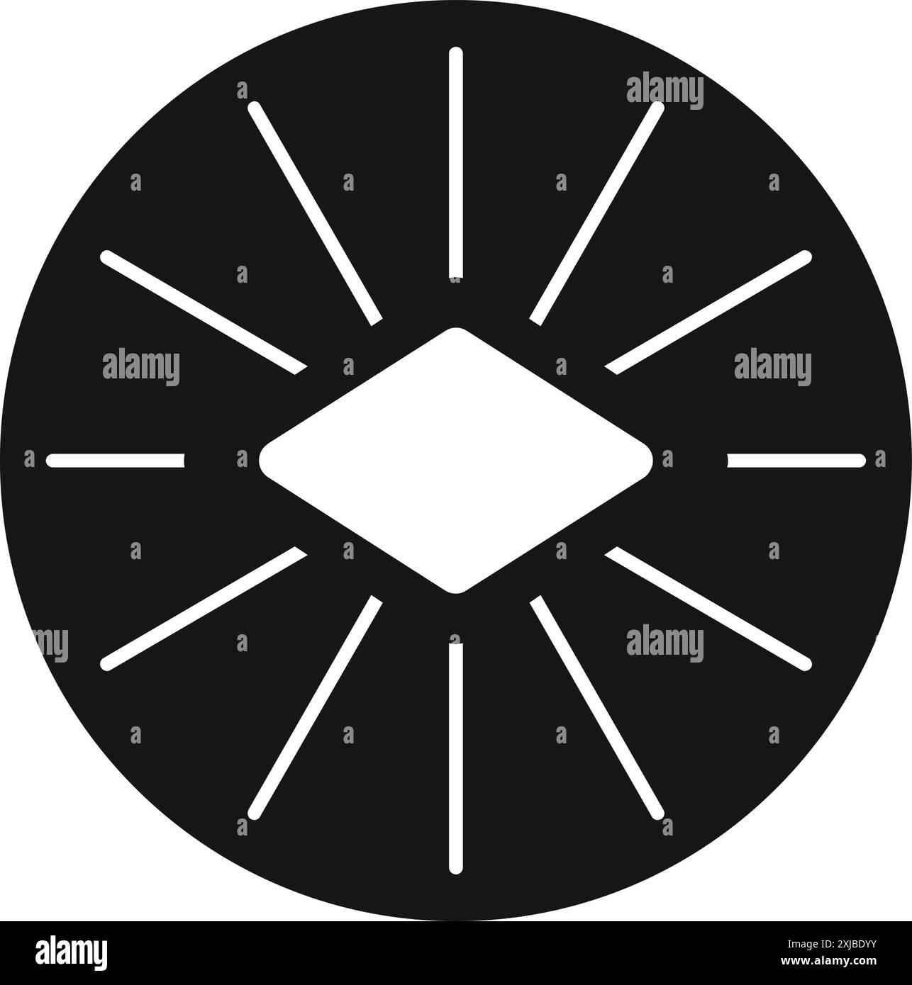 Black and white round button icon showing a square surrounded by lines ...