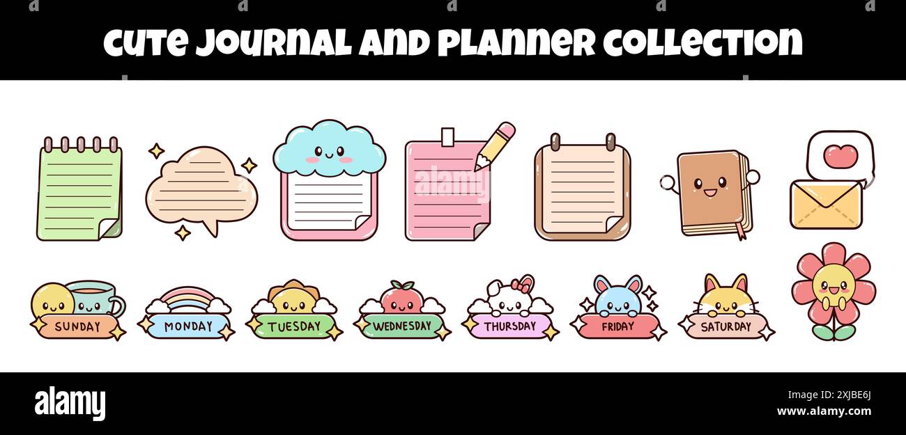 Cute journal and planner vector illustration set Stock Vector Image ...