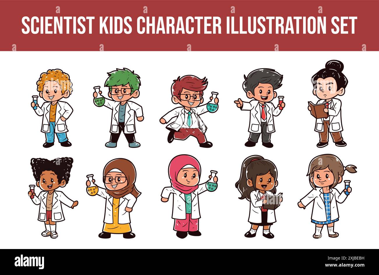 Scientist kids character vector illustration set Stock Vector Image ...