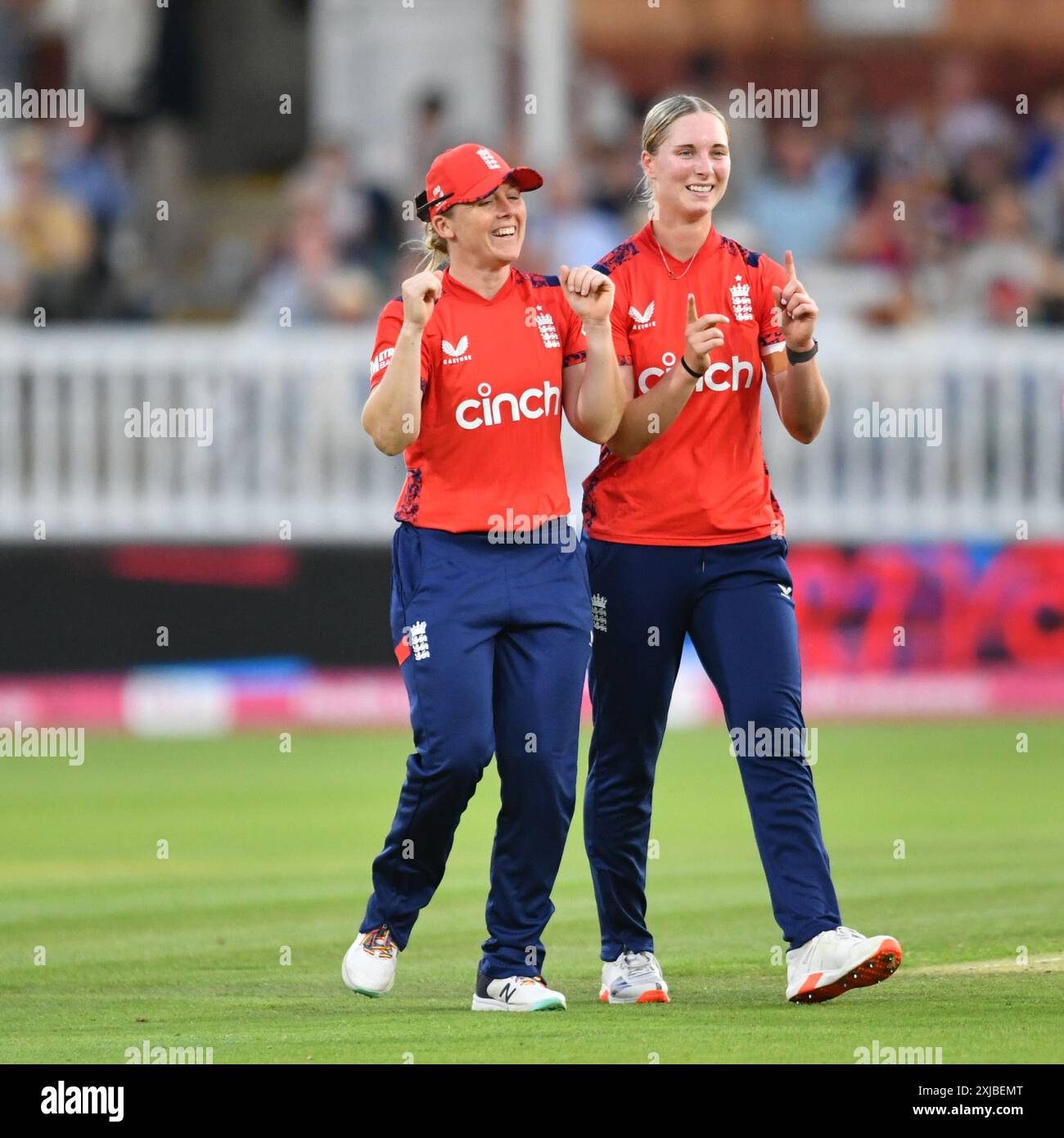 London, England. 17th Jul 2024. Freya Kemp celebrates taking the wicket ...