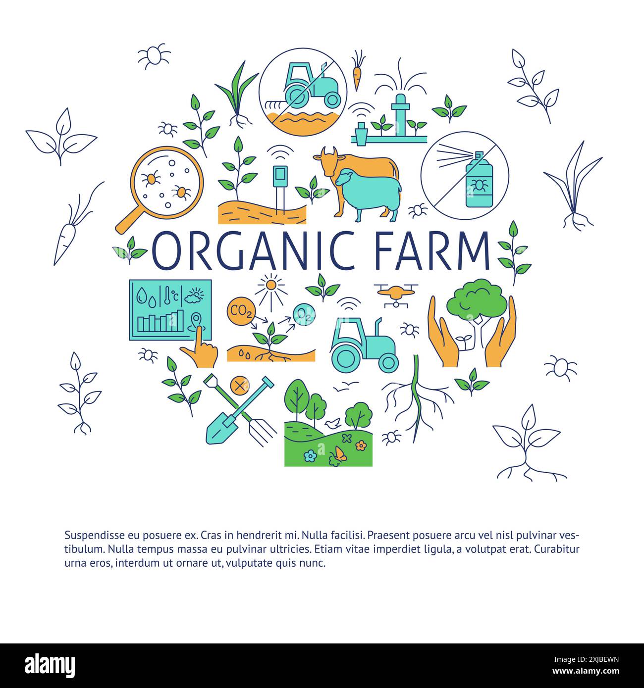 Organic farm round banner template with place for text. Eco farming ...